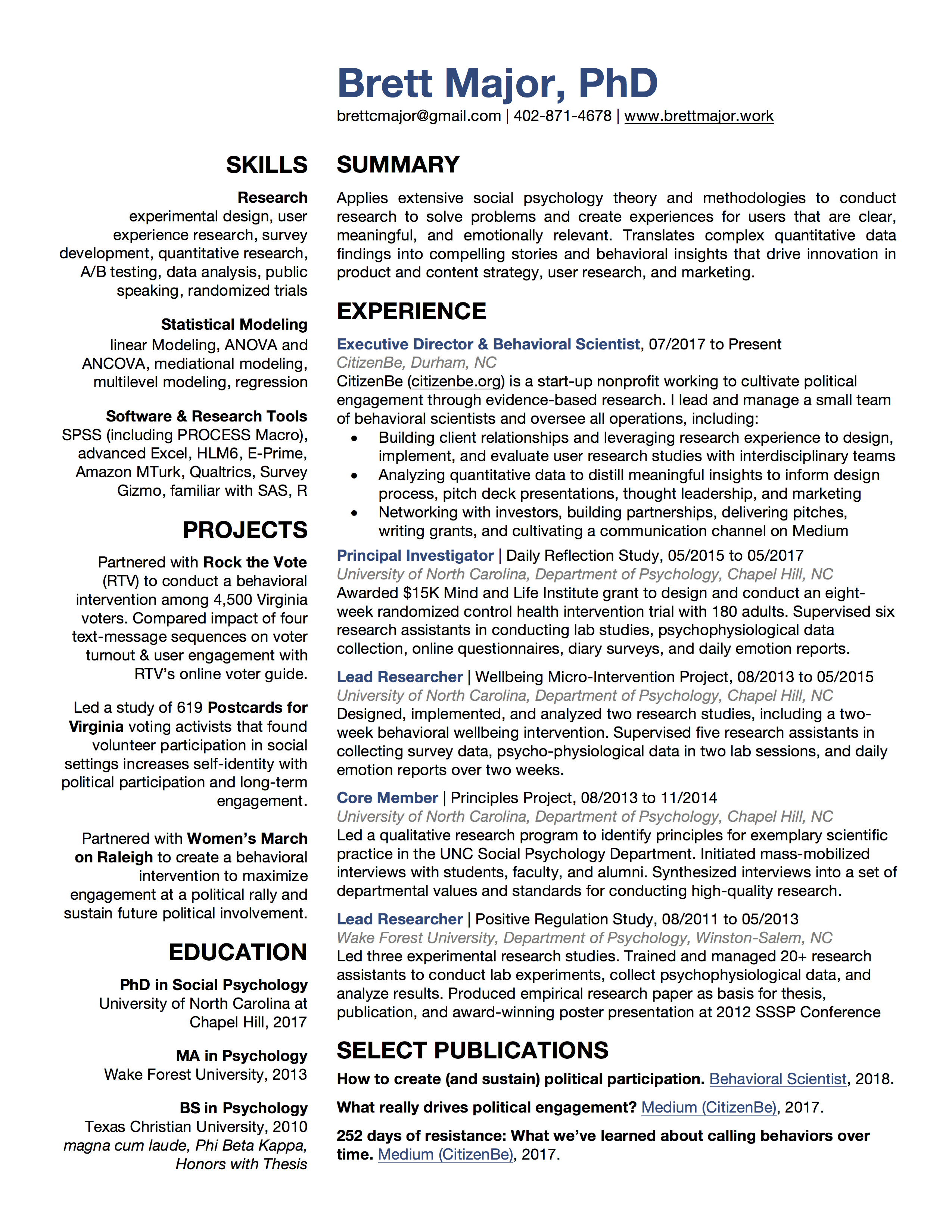 Resume – Brett Major